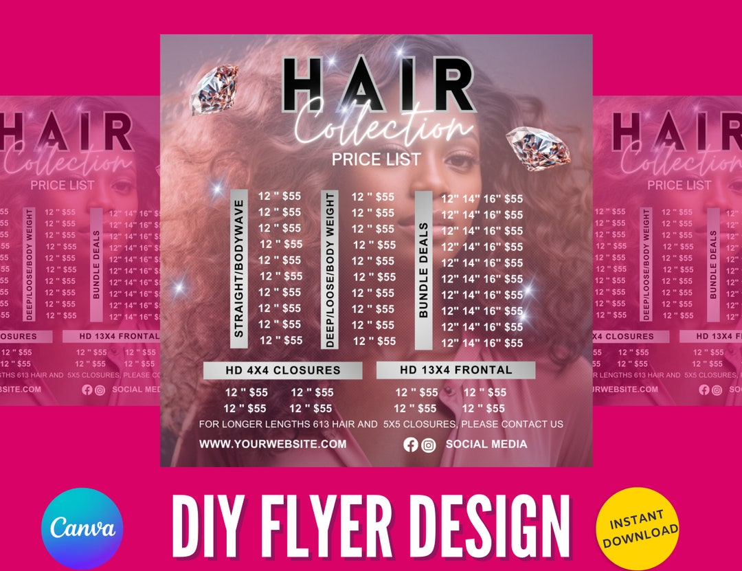 Hair Price List Flyer Templates | DIY Beauty Salon Braids Wig Stylist ...