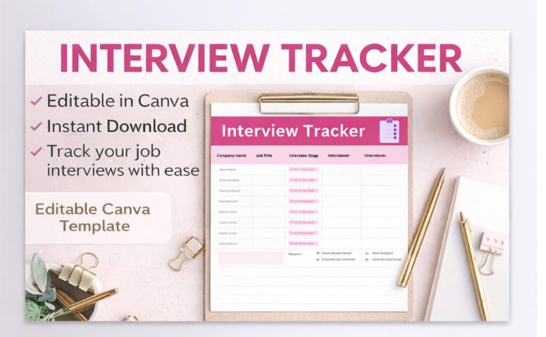 Interview Tracker | Job Interview Planner | Editable Canva Template - Etsy