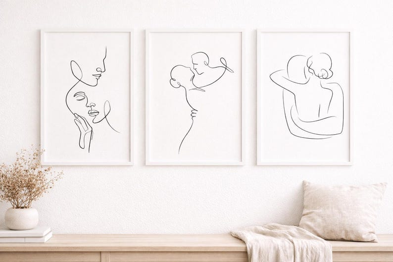Set of 3 Minimalist Face Line Art Printables | One Line Couple ...