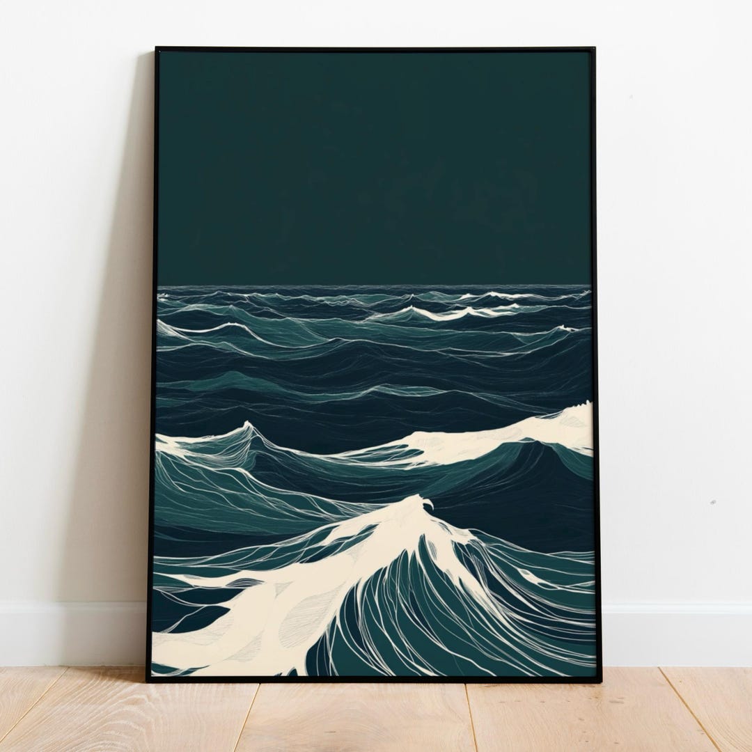 Japanese Ocean Waves Ukiyo-e Art Print | Minimalist Seascape Wall Art ...