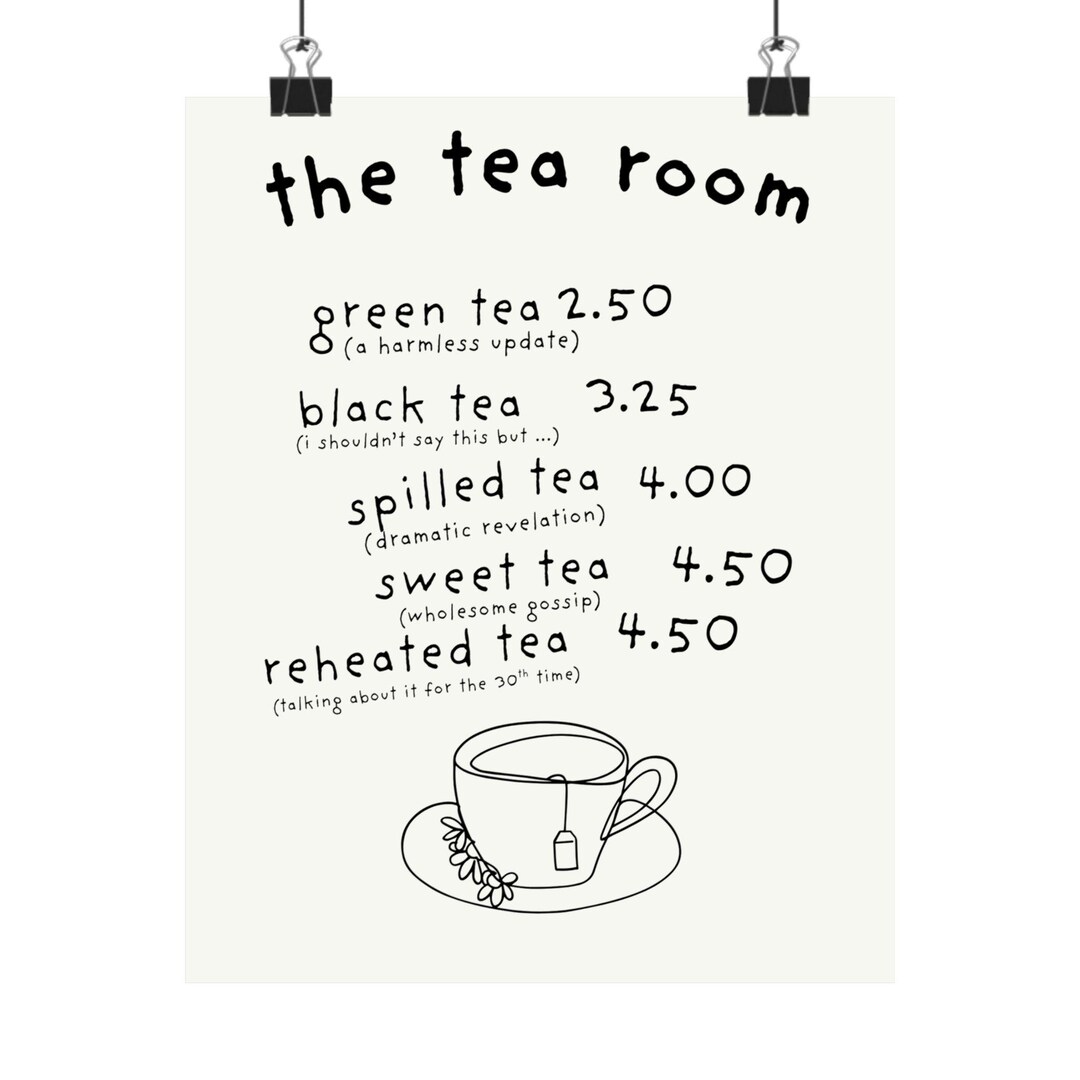 The Tea Room Menu Poster Matte Vertical Poster | Tea Shop Wall Art ...
