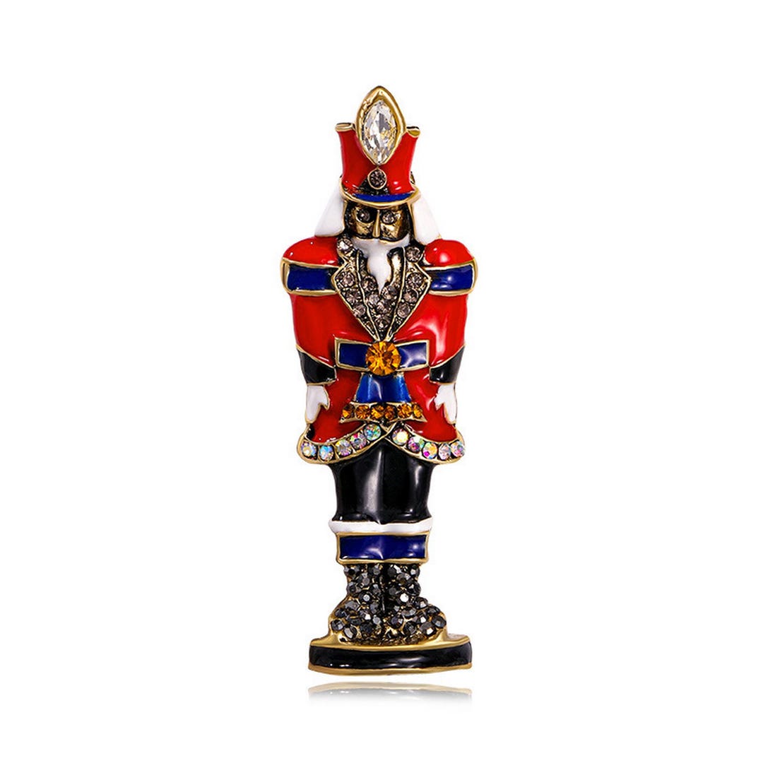 Vintage Enamel Nutcracker Soldier Brooch, Crystal Rhinestone Holiday ...