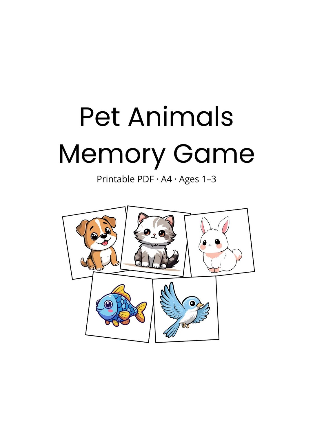 Pet Animals Memory Game for Toddlers | Printable PDF | A4 | Ages 1–3 - Etsy