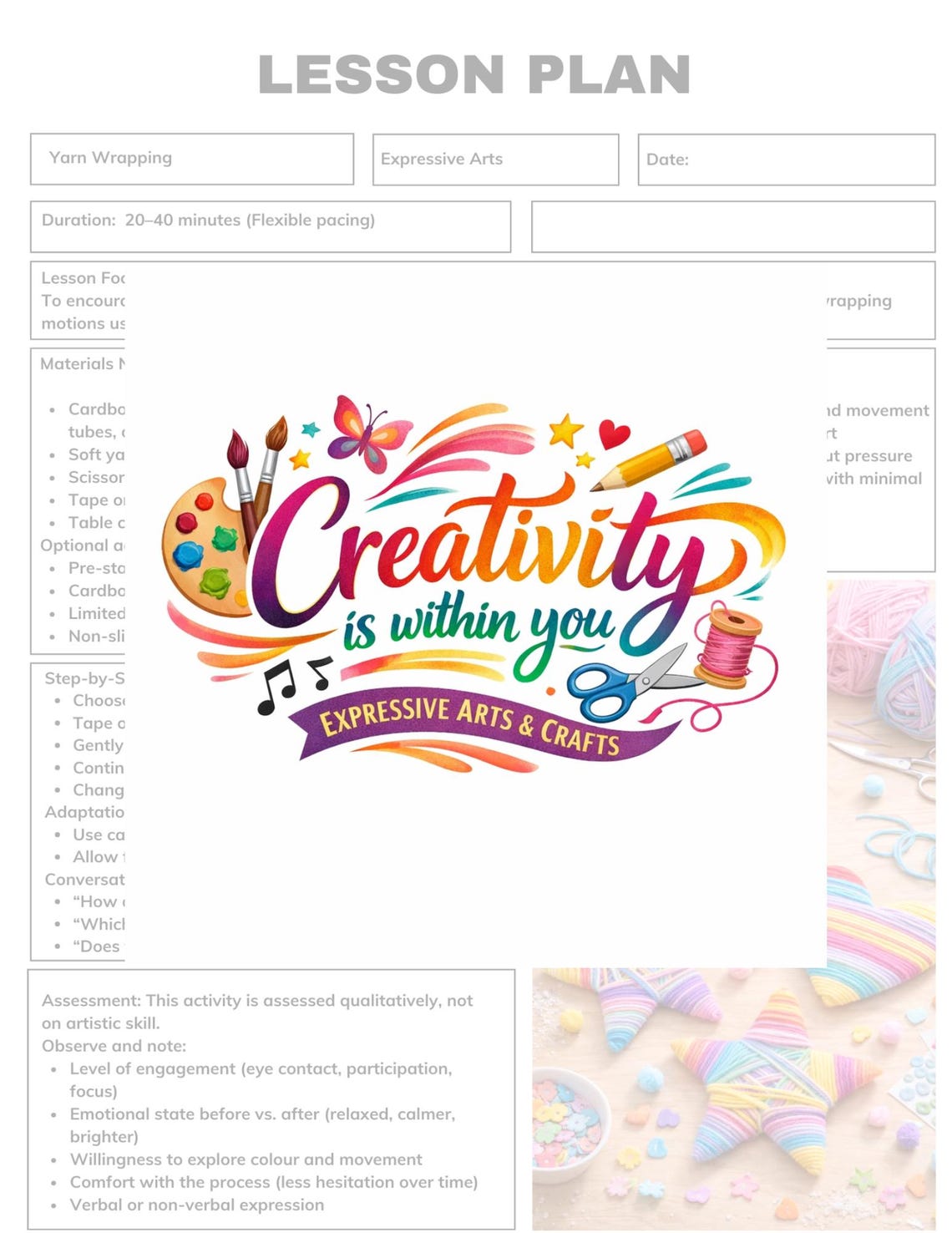 Yarn Wrapping Lesson Plan | Colorful DIY Craft (PDF Pattern) - Etsy