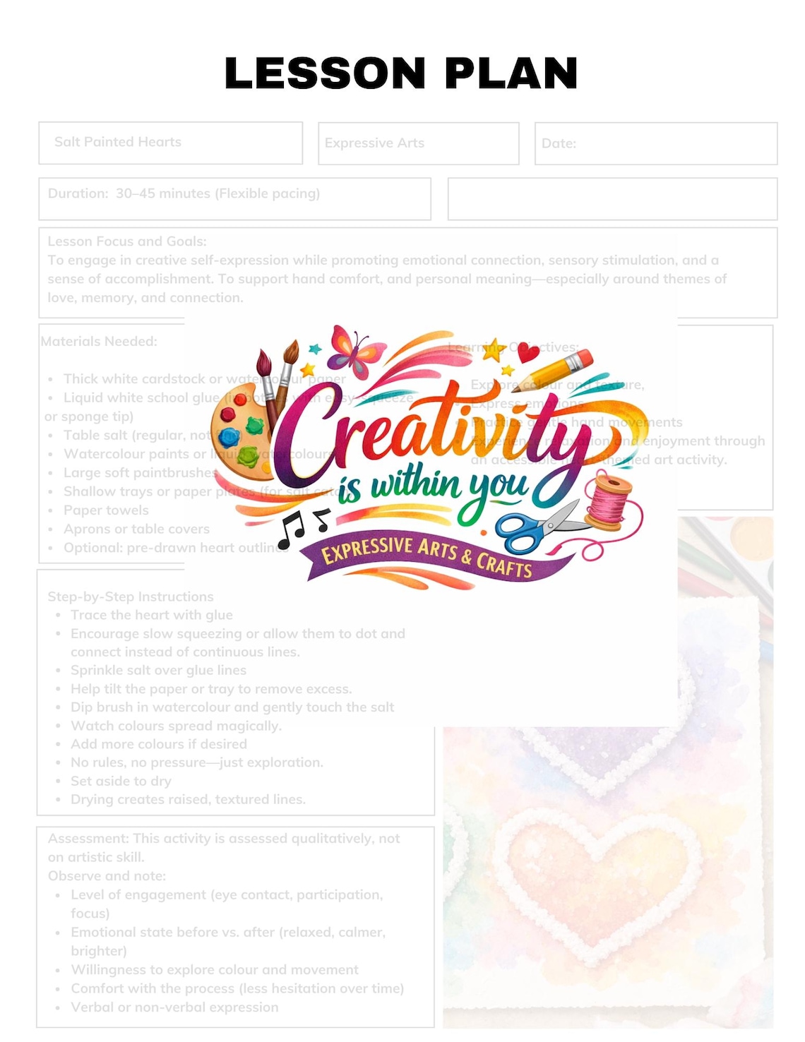 Salt Painted Hearts Activity | Sensory Art Lesson Plan (printable PDF ...