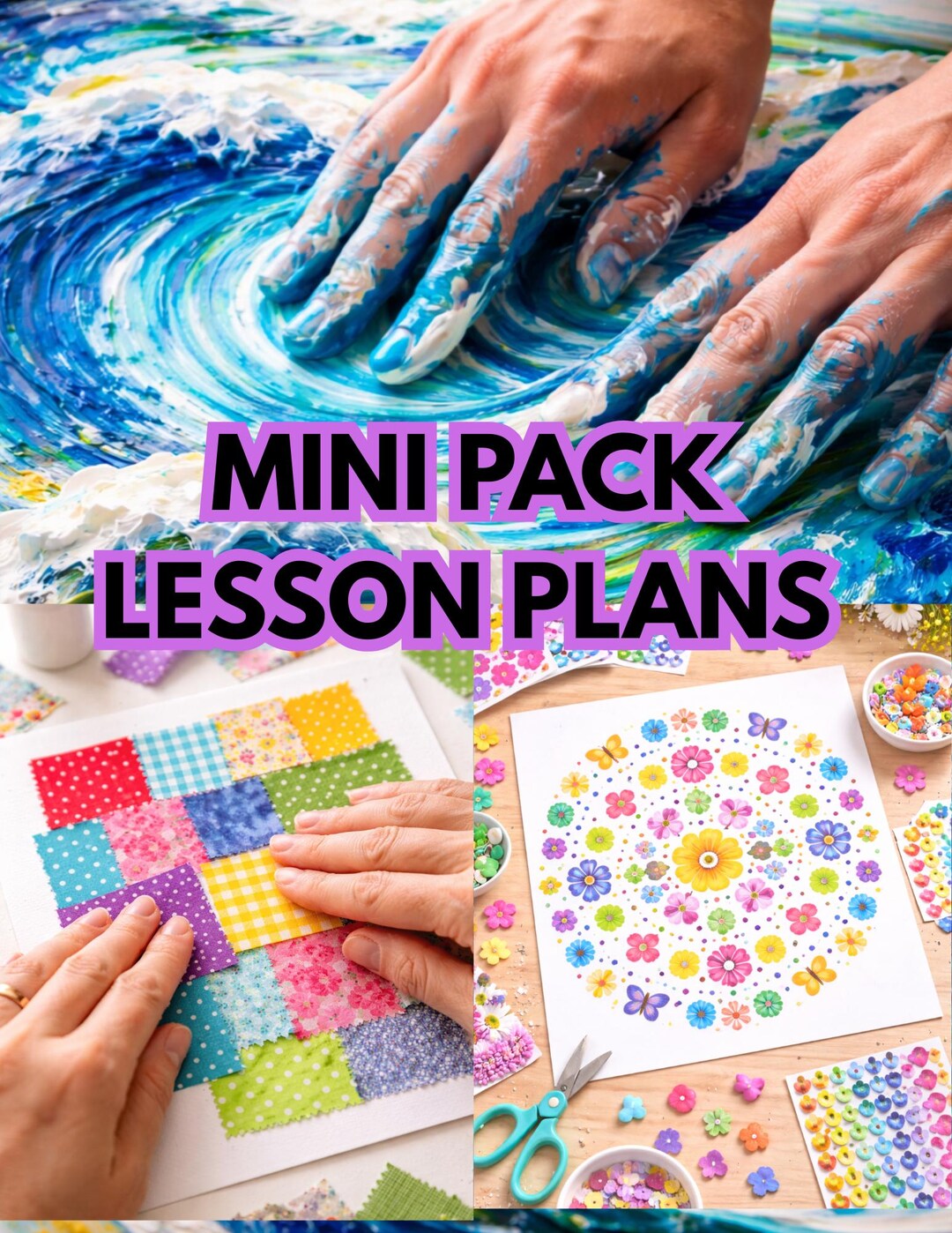 Art Lesson Plan Mini-pack: Texture Collage, Sticker Mandala (digital ...