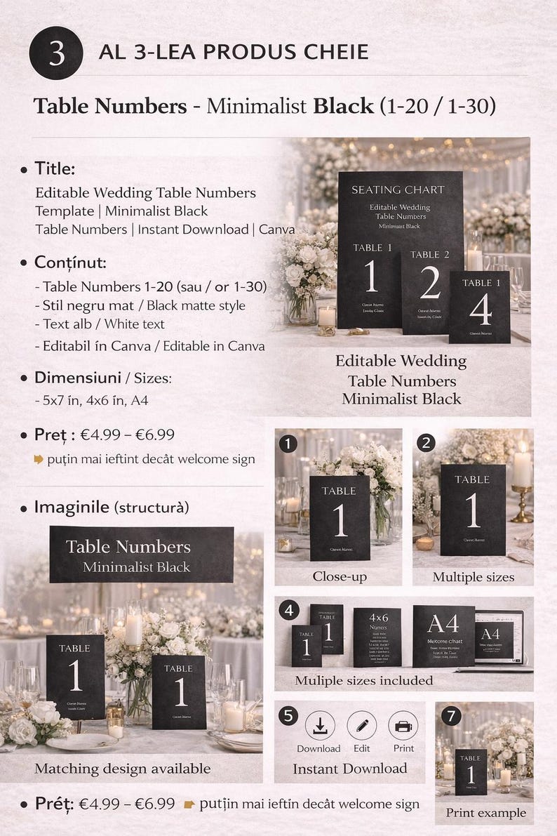 Editable Wedding Table Numbers Template | Minimalist Black Table Numbers | Printable Table ...