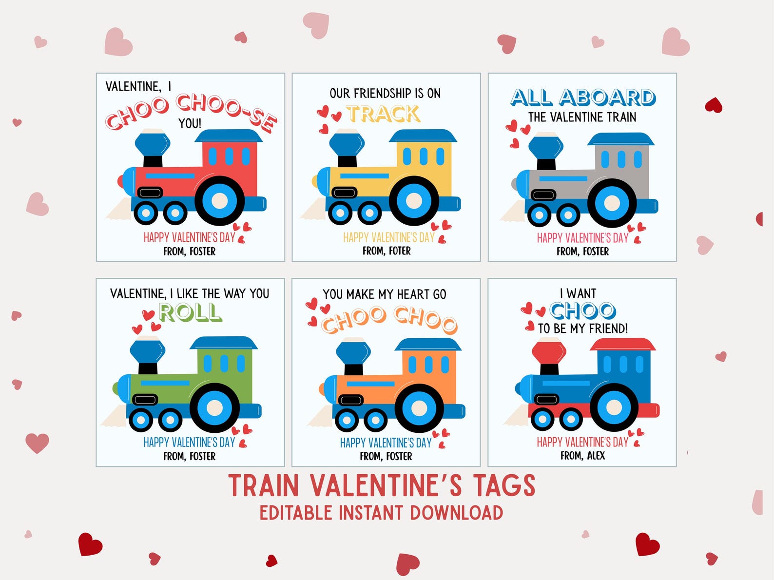 Train Valentine's Day Card, Boy Trian Valentines Tag, Valentine Train ...
