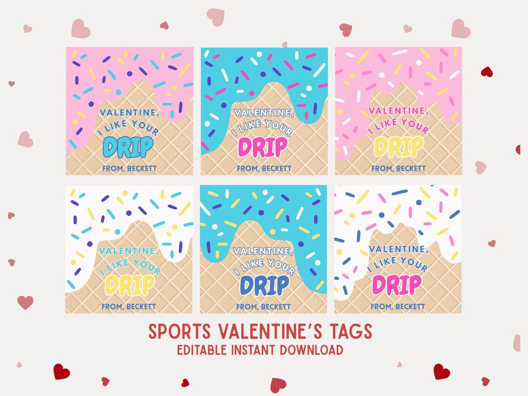 Printable Baseball Drip Valentine's Day Card, Ice Cream Valentines Day ...