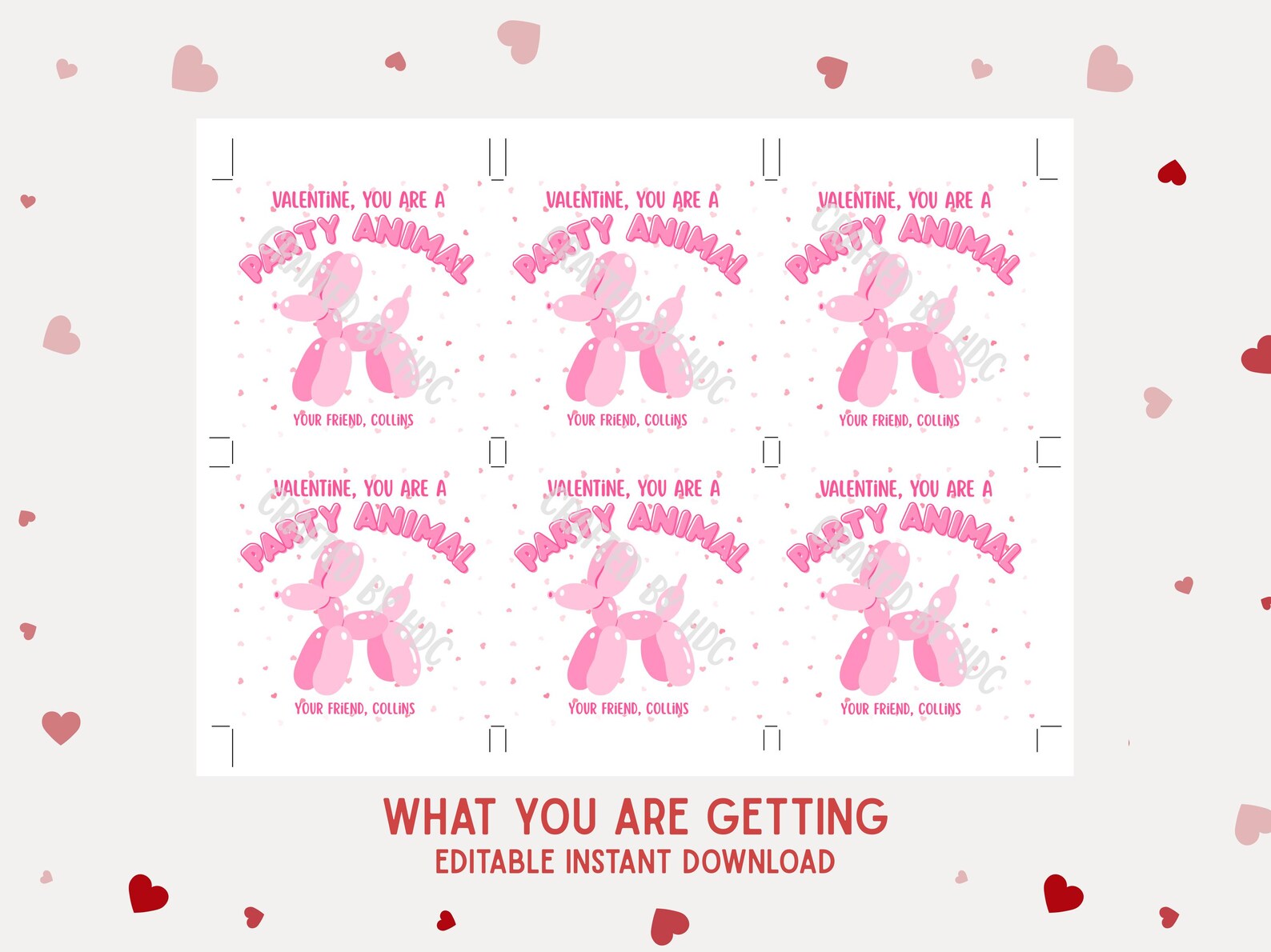 Pink Party Animal Valentine Card, Balloon Animal Valentines Day Tag ...