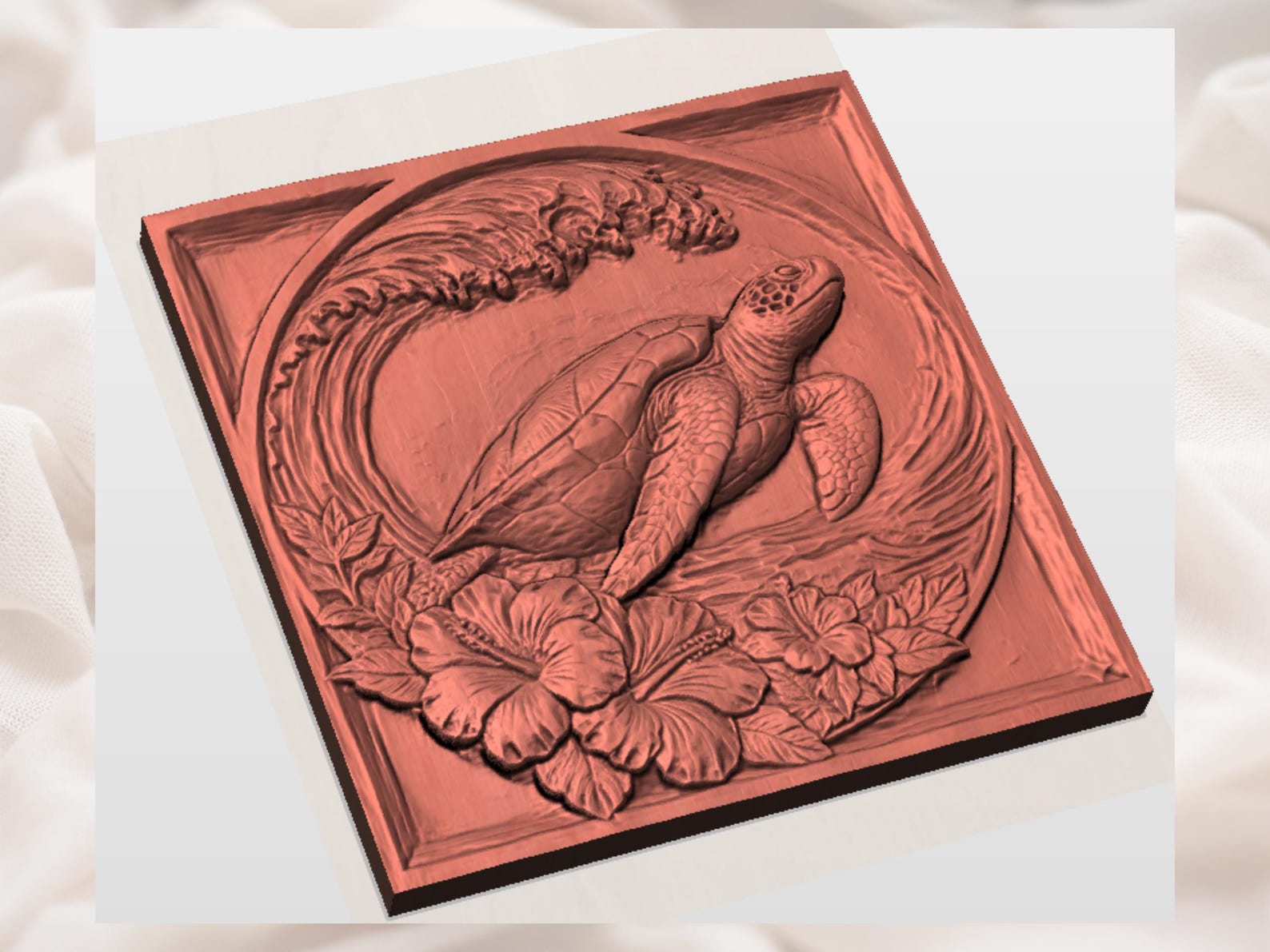 Sea Turtle Wave 3D Relief STL | Ocean Hibiscus Floral CNC Router File ...