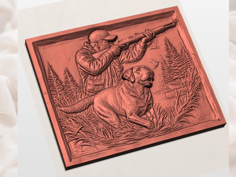 Hunter & Labrador 3D Relief STL | Outdoor Hunting Scene CNC Router File ...