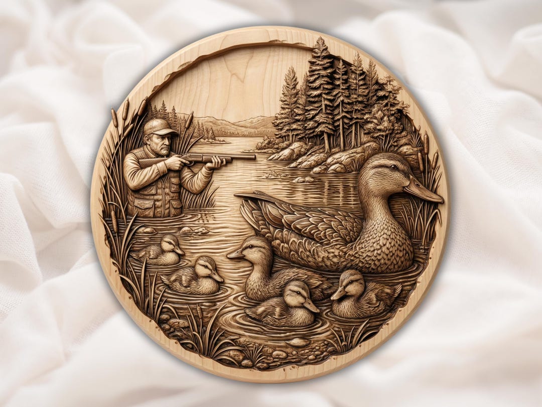 Duck Hunting Scene 3D Relief STL | Hunter Duck Pond CNC Router Wood ...