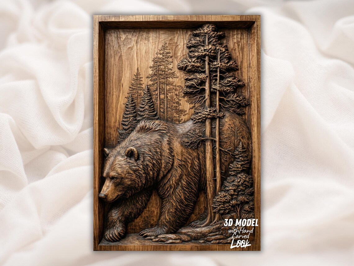 Walking Bear 3D Relief STL | Forest Wildlife CNC Router File | Hand ...