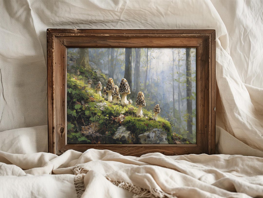 Printable Appalachian Art, Cozy Morel Mushroom Painting - Rustic Forest ...
