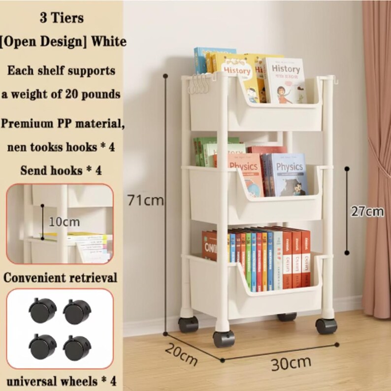 Rolling Kids' Toy Cart: Mobile Storage Bookshelf and Reading Rack for ...