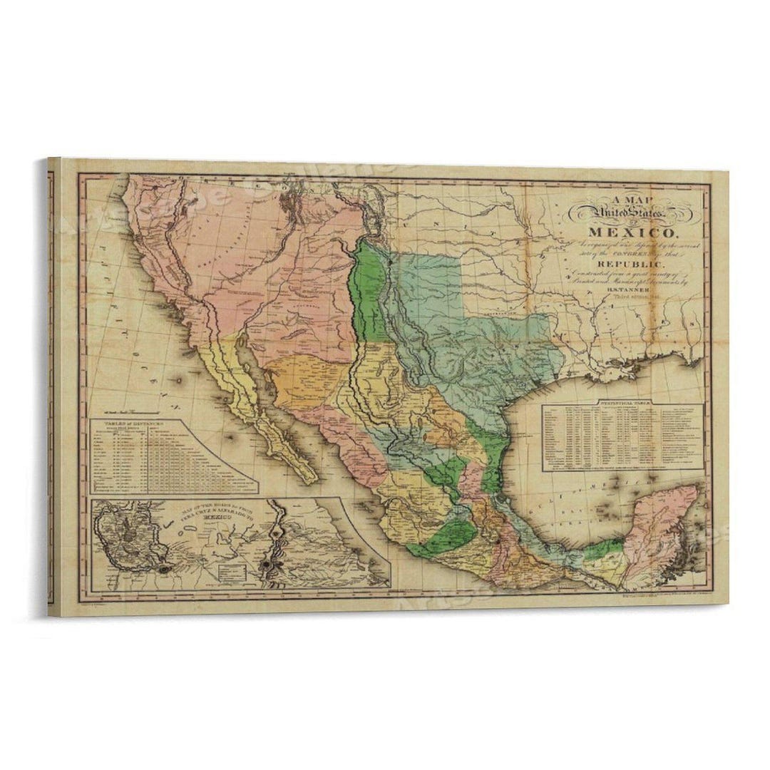 1826 Map of Mexico – Vintage Style Canvas Poster - Etsy