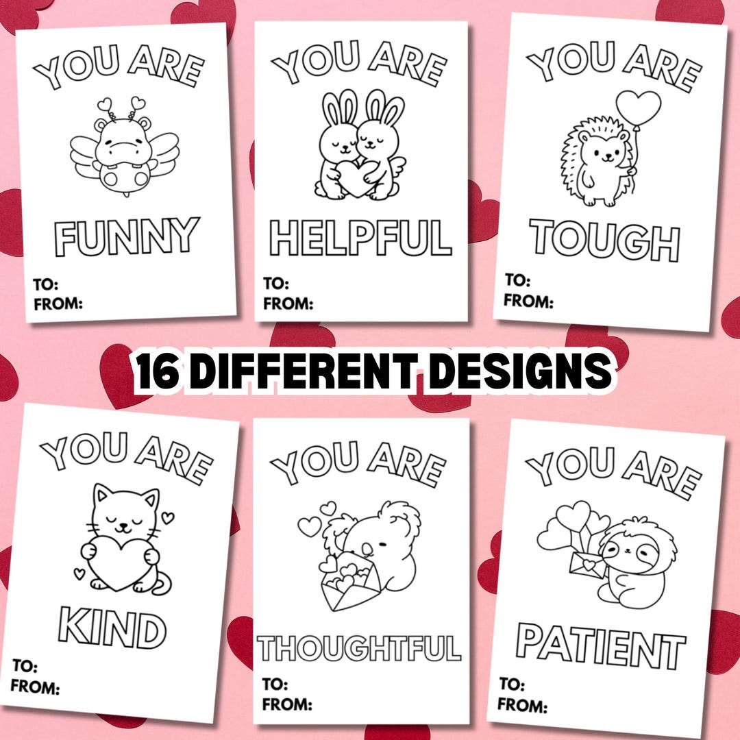Affirmations Coloring Valentines Day Cards | 16 Pack Printable ...