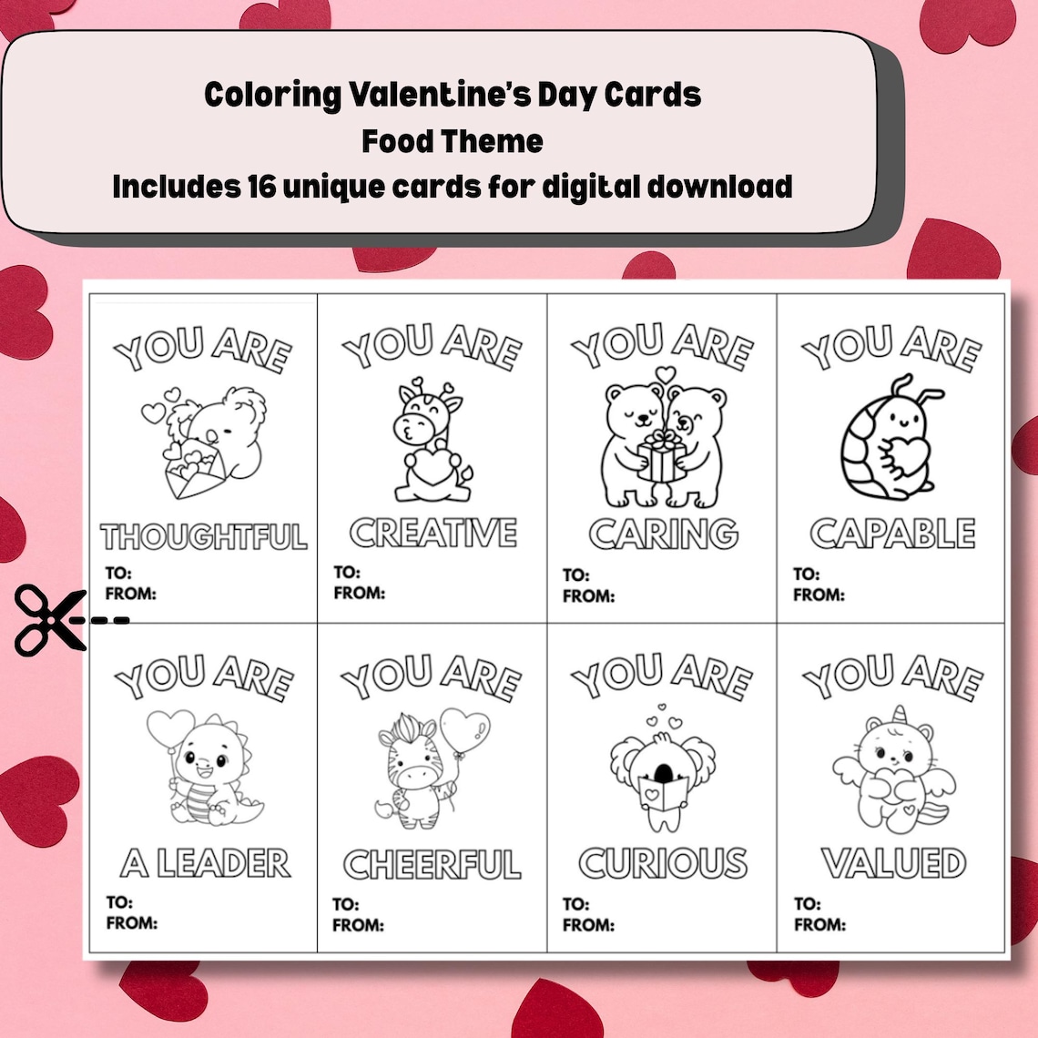 Affirmations Coloring Valentines Day Cards | 16 Pack Printable ...