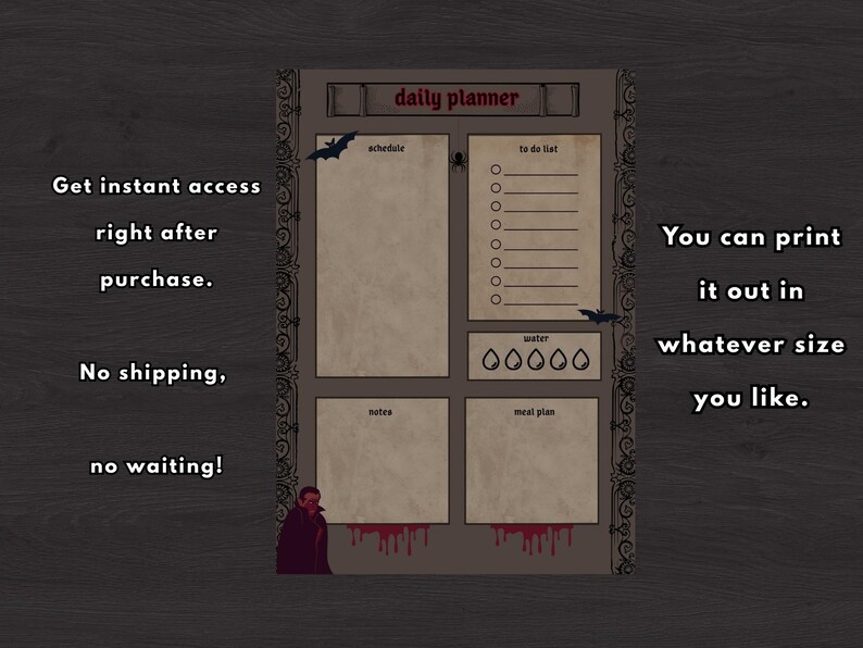 Printable Planner Set | Vampire Aesthetic Daily Planner, Habit Tracker ...