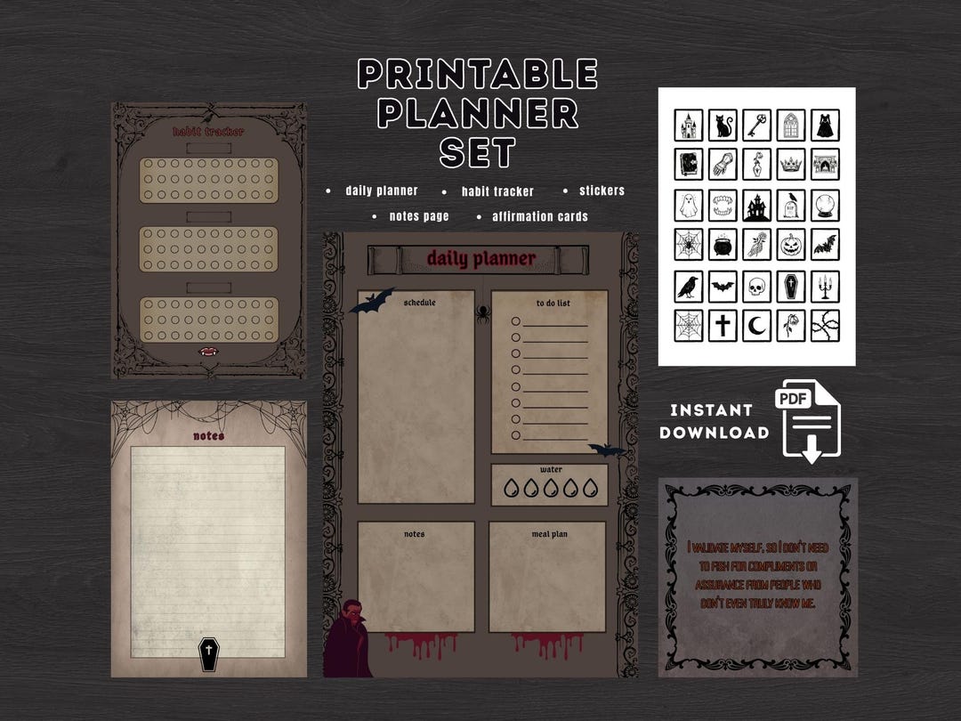 Printable Planner Set | Vampire Aesthetic Daily Planner, Habit Tracker ...