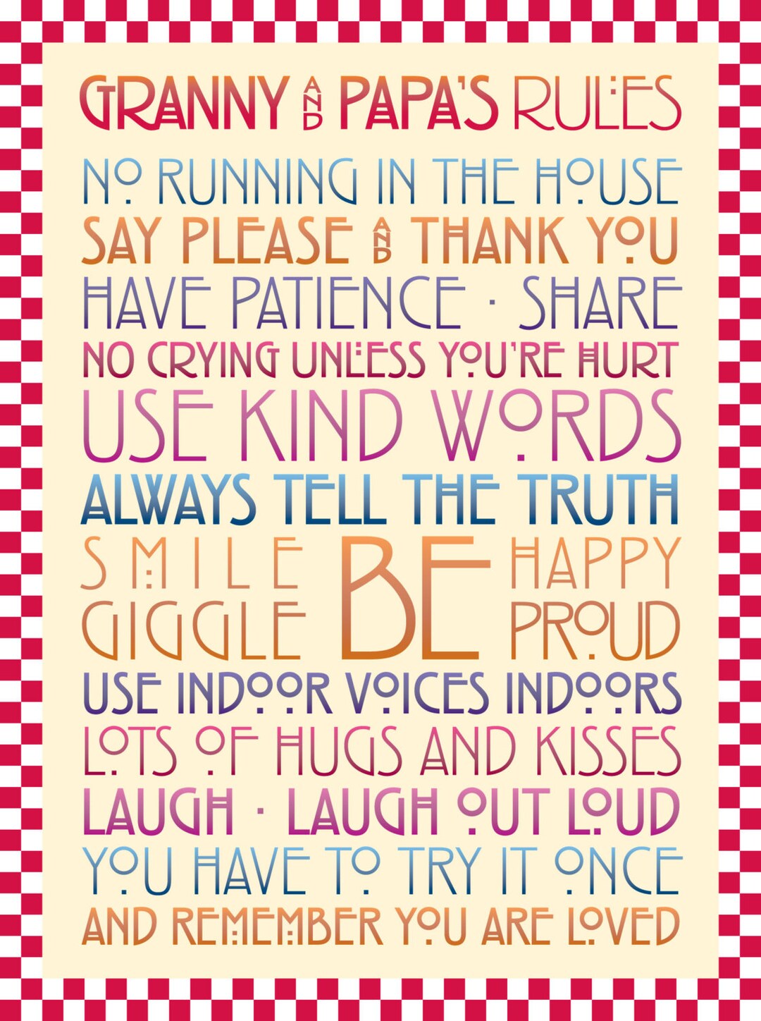 Personalized Grandparents Rules- Subway Art- Mary Englebreit Inspired ...