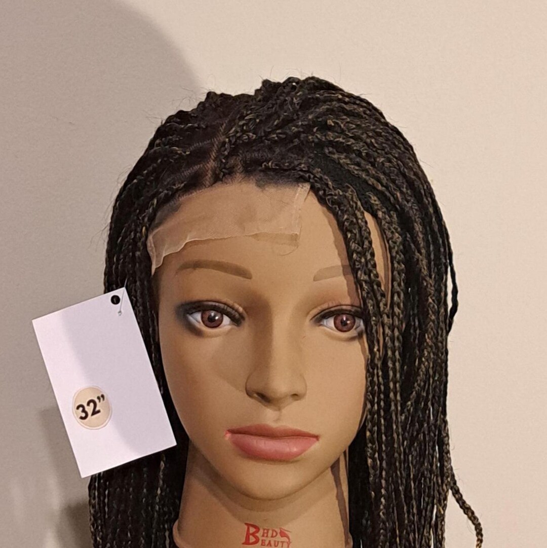 32-inch Black and Honey Blonde Color Box Braid With Closure and Mesh ...