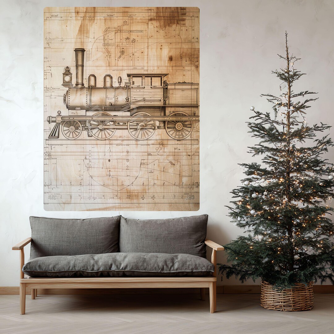 Locomotive Blueprint: 1800s European Monochrome Antique Technical ...