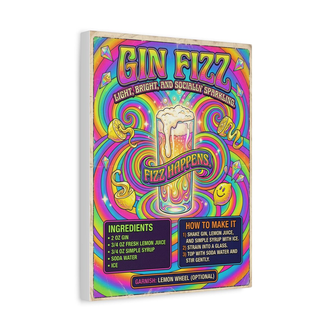 Gin Fizz Cocktail Recipe Canvas- Instructions & Ingredients - Etsy