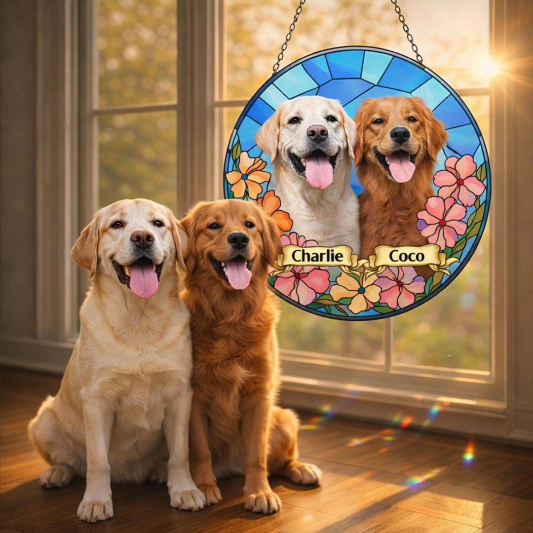 Custom Dog Portrait Art Suncatcher, Custom Pet Portrait, Stained Glass ...