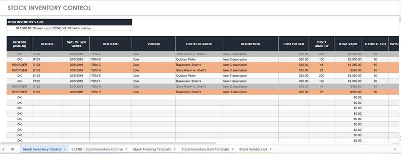 Stock Inventory Control Google Sheets | Inventory Tracking Spreadsheet ...