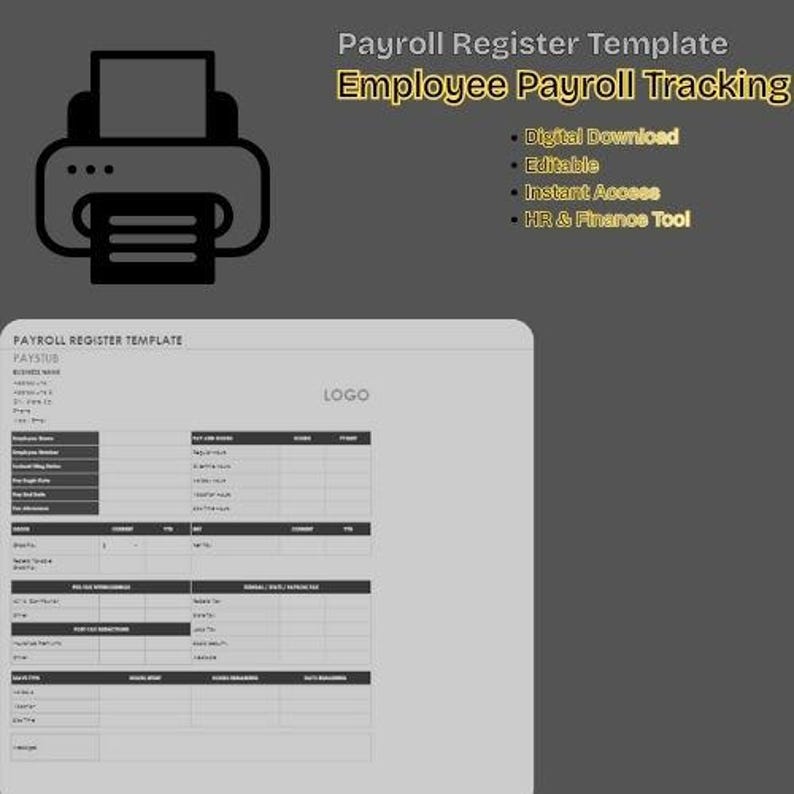 Payroll Register Template | Editable Excel & Google Sheets | Employee ...