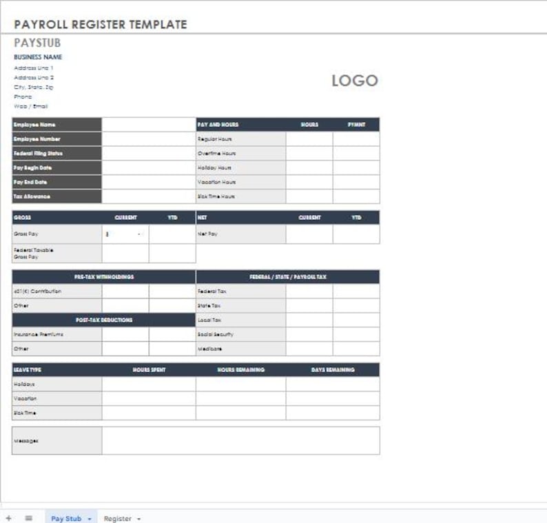 Payroll Register Template | Editable Excel & Google Sheets | Employee ...