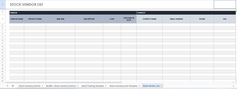 Stock Inventory Control Google Sheets | Inventory Tracking Spreadsheet ...