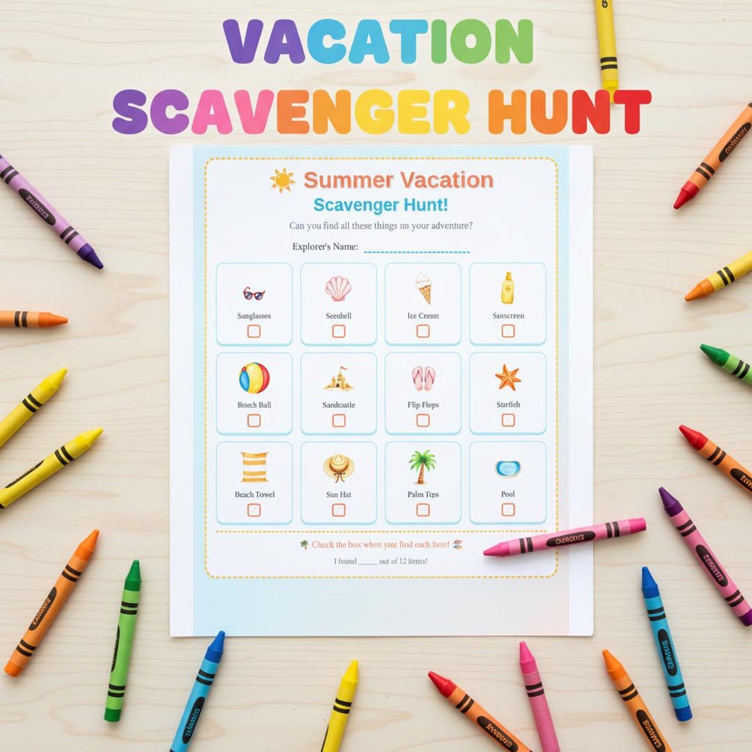 Family Vacation Scavenger Hunt Printable Game Activity Family Fun ...