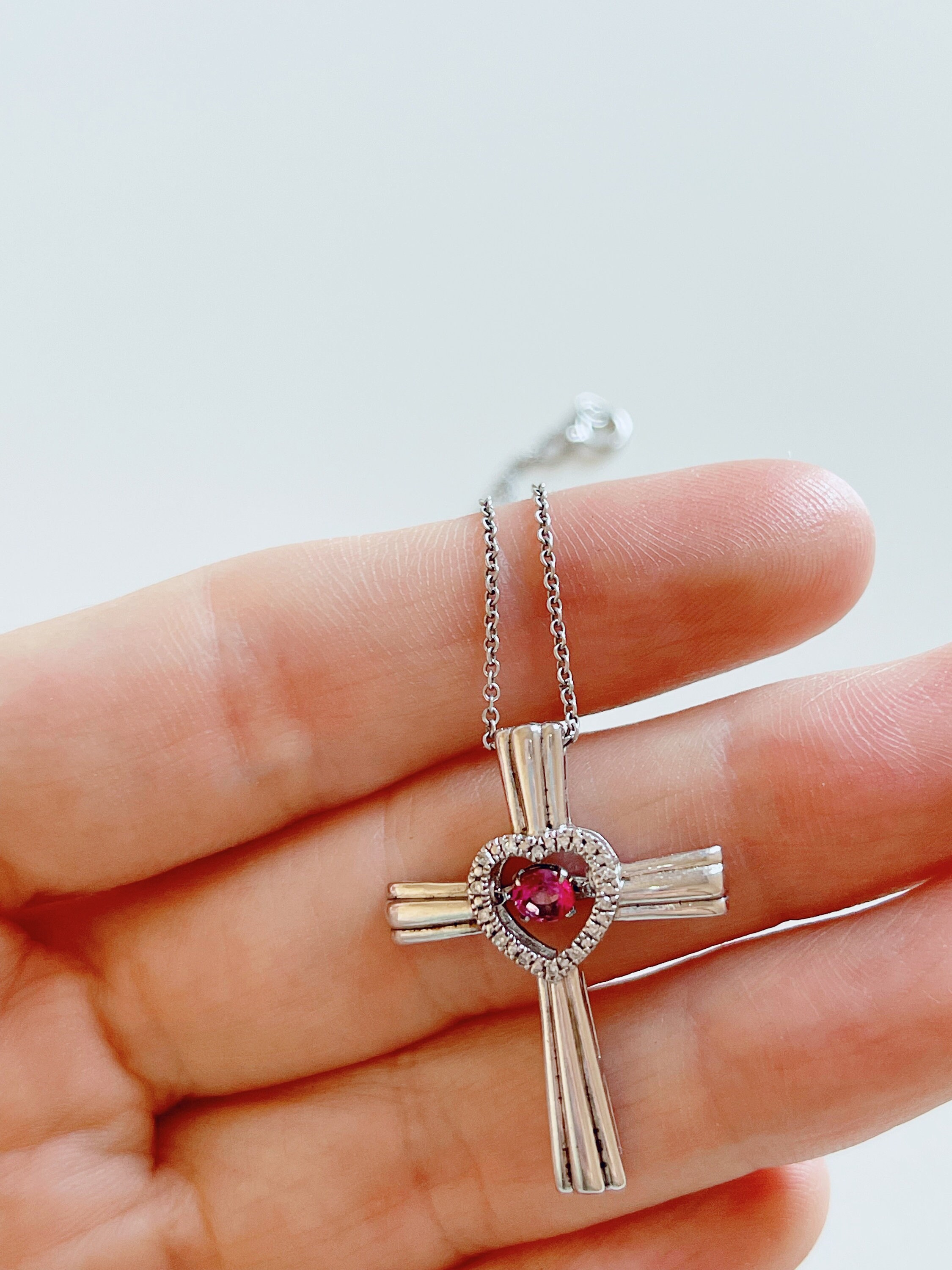 Y2K Does Art Nouveau Tiny Diamond and Pink Topaz Sterling Silver Cross ...