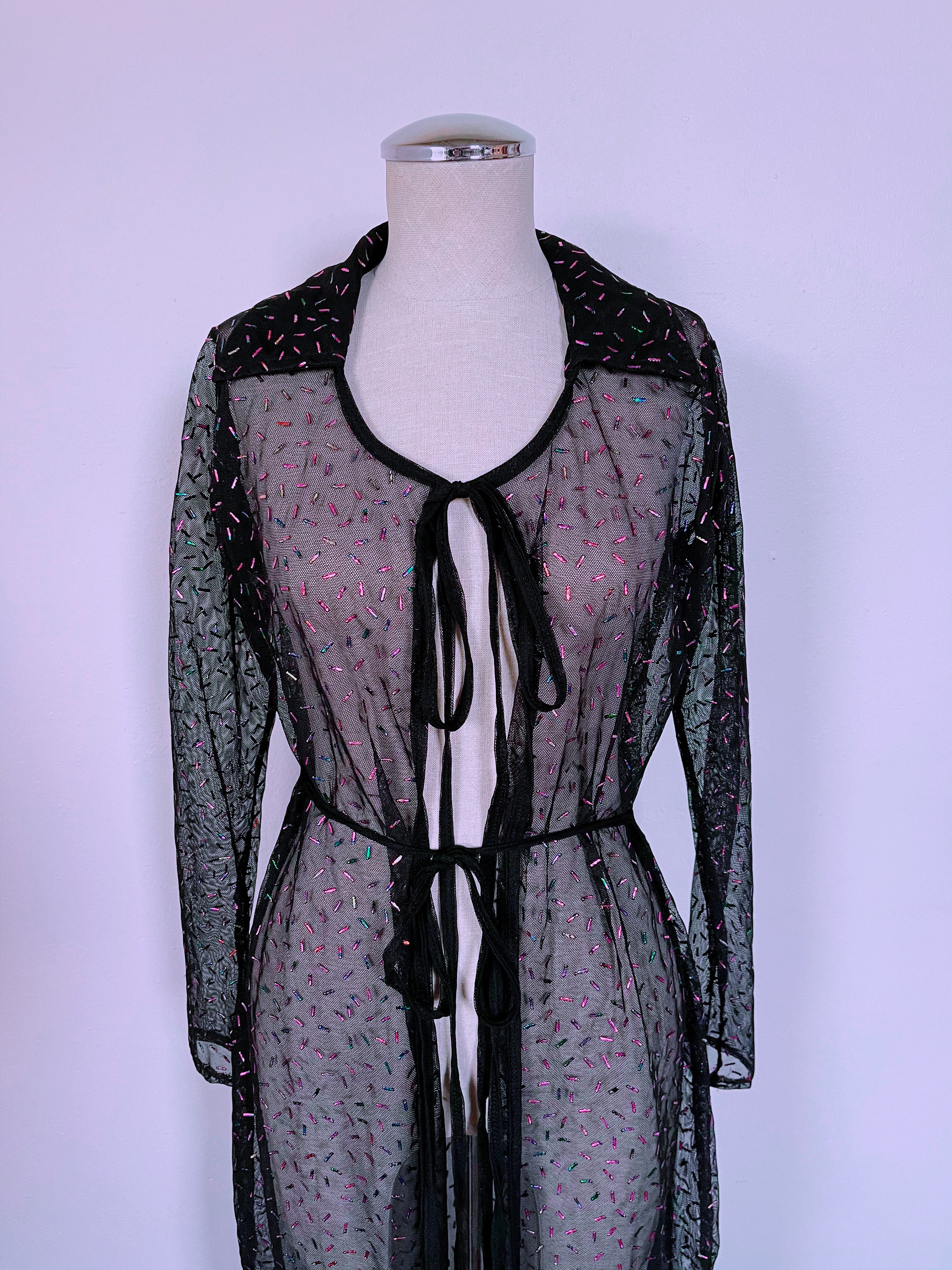 90s Confetti Sheer Mesh Duster Cardigan Maxi Dress Size Small - Etsy