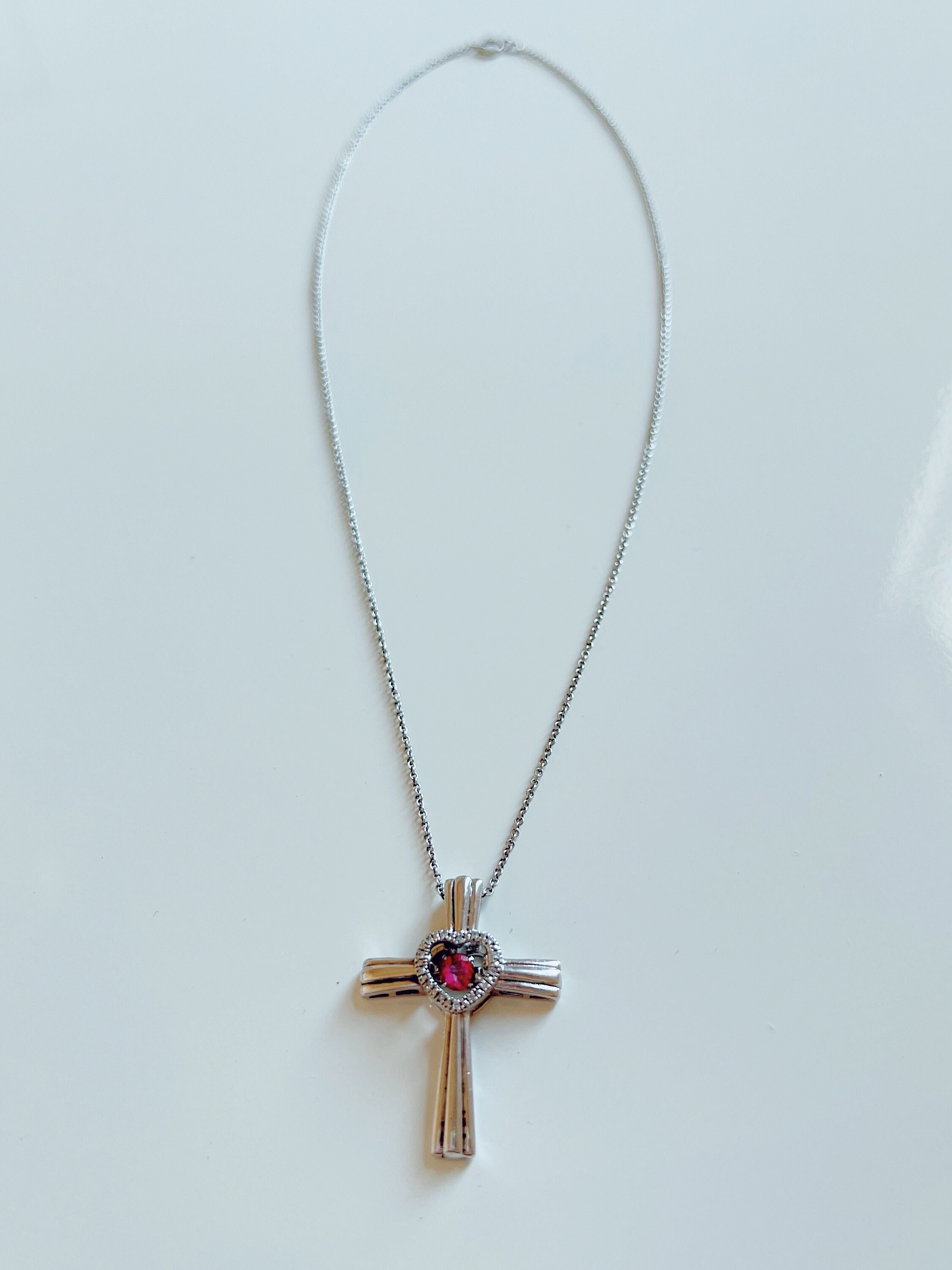 Y2K Does Art Nouveau Tiny Diamond and Pink Topaz Sterling Silver Cross ...