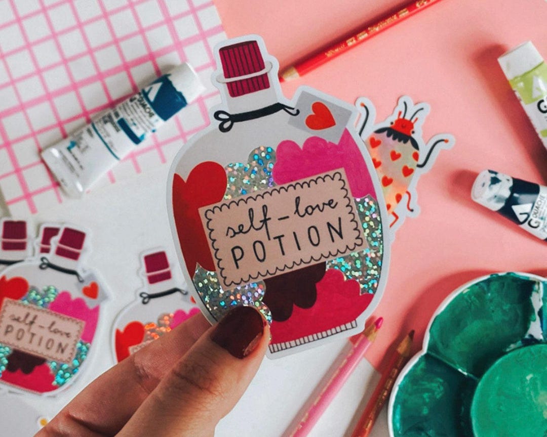 Self-love Potion Glitter Sticker | Vinyl | Scrapbook | Funny | Notebook ...