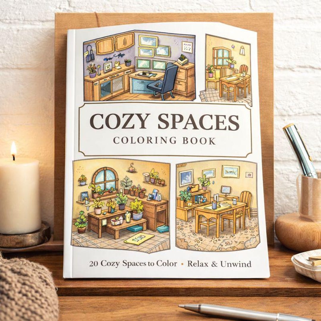 Cozy Spaces Coloring Book for Adults | Relaxing Cozy Rooms to Color ...