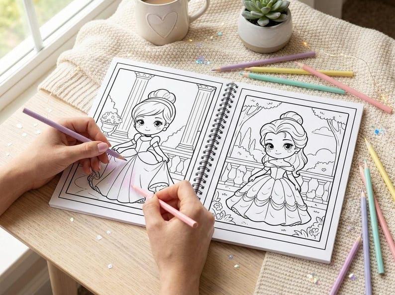 Disney Princesses Kawaii Coloring Book | 30+ Magical Cozy Scenes | Kids ...