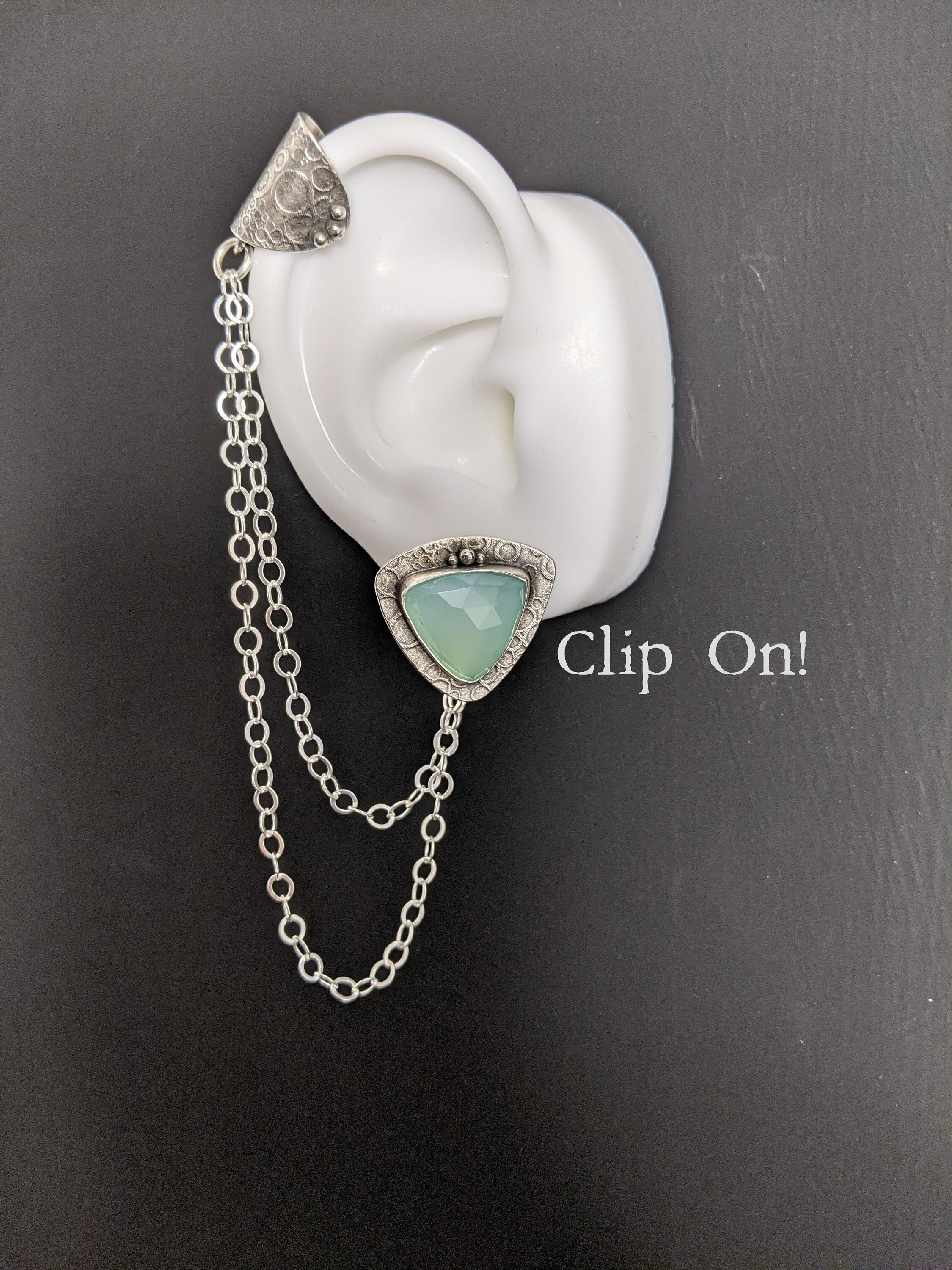 Bajoran Inspired Earring Clip On, Ear Cuff Chain Earrings Sterling ...