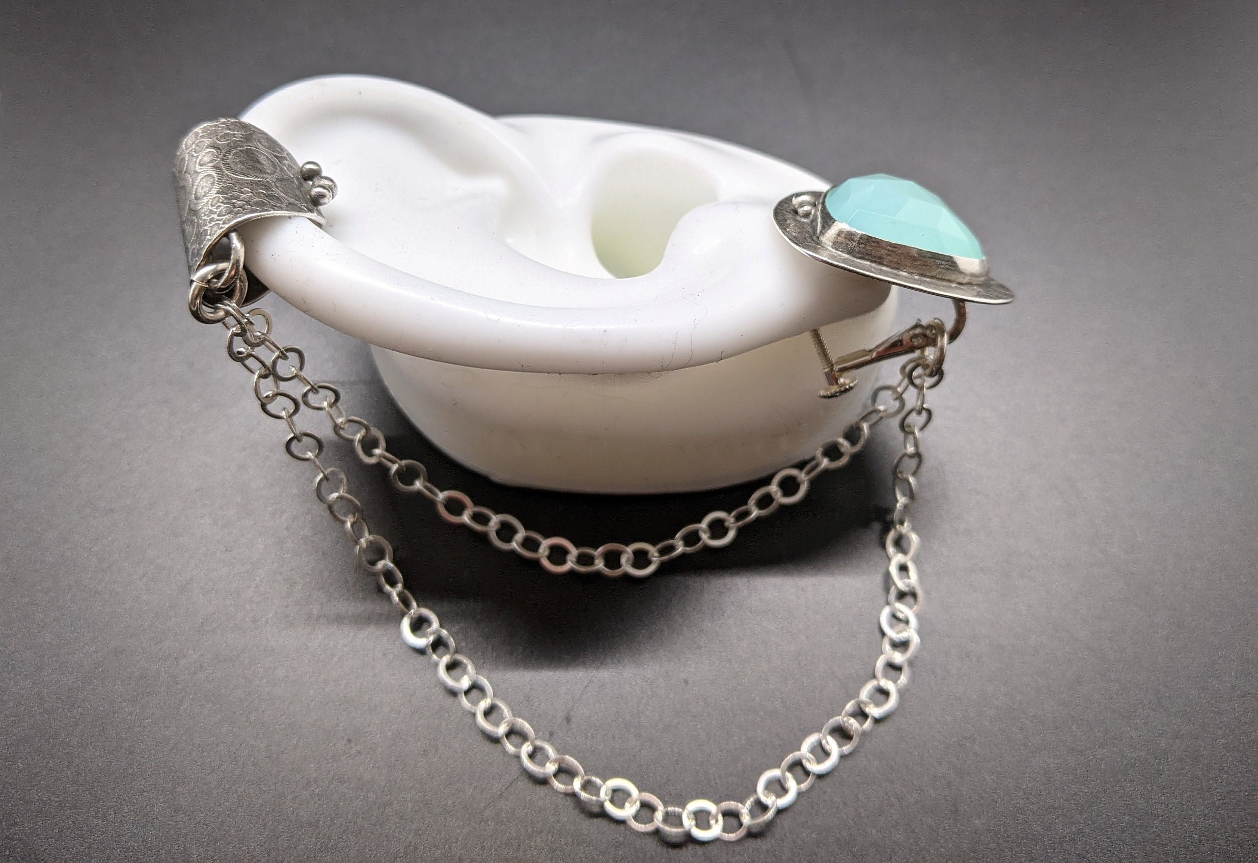 Bajoran Inspired Earring Clip On, Ear Cuff Chain Earrings Sterling ...