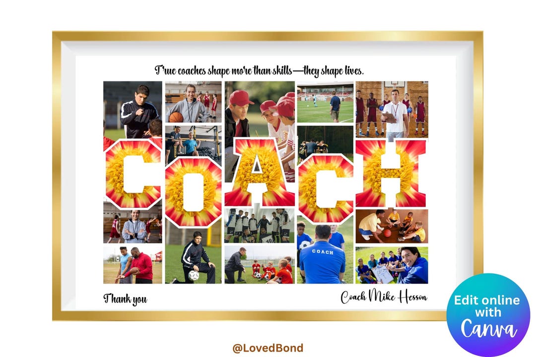Coach Photo Collage Canva Editable Template Sports Team Memory Keepsake ...