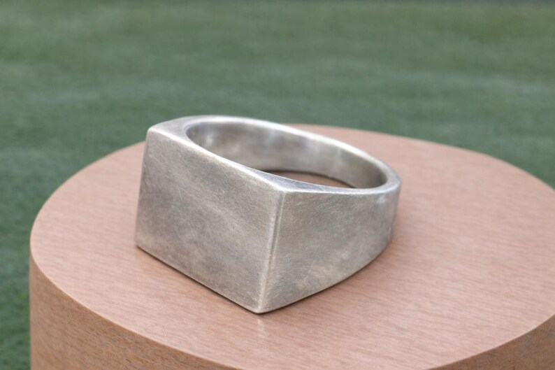 Mens Sterling Silver Square Signet Ring, Brushed Geometric Pinky Ring ...