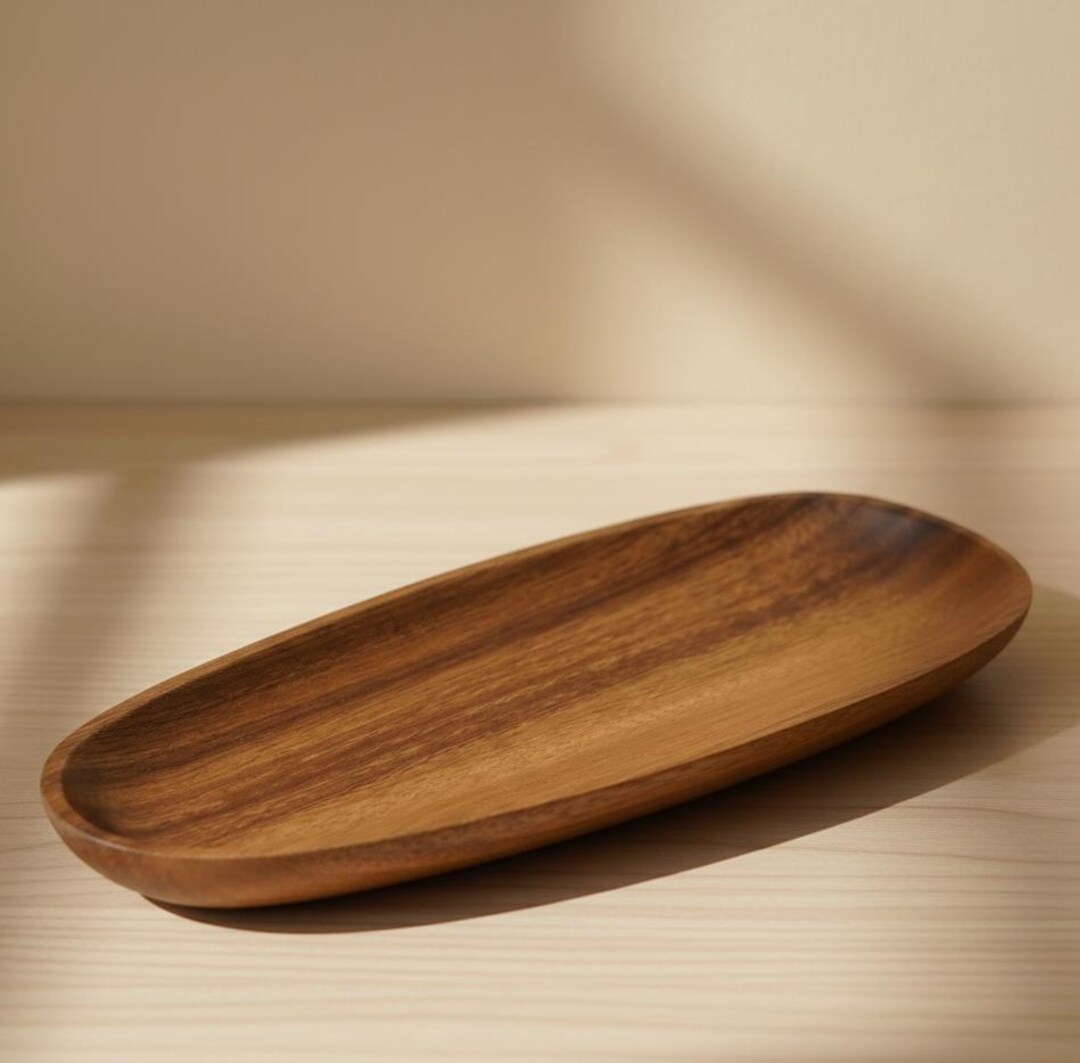 Irregular Oval Solid Wood Plate – Walnut & Acacia Serving Tray, Natural ...