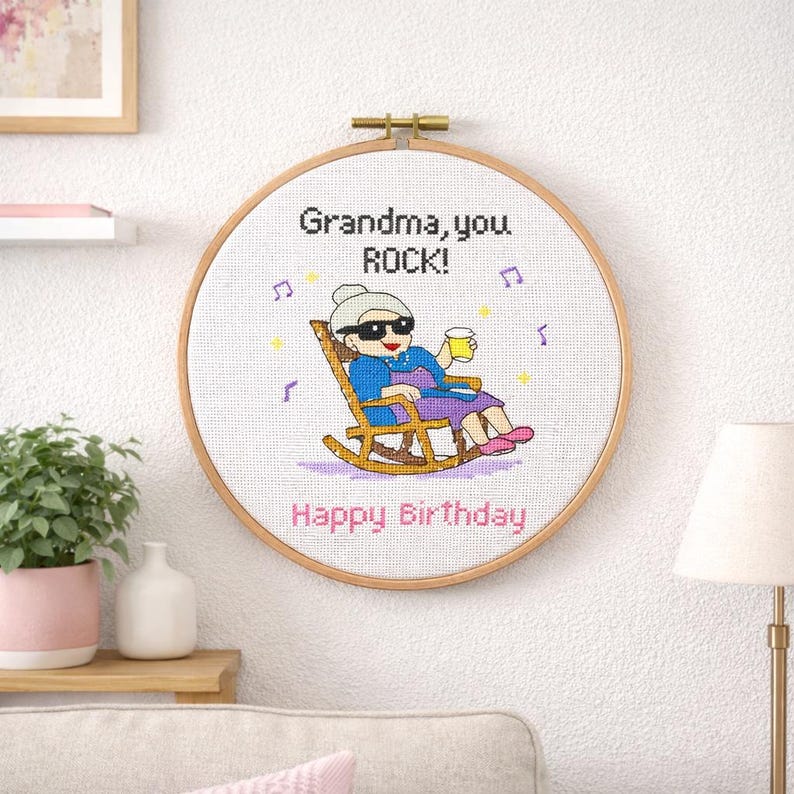 Grandma You Rock Cross Stitch Pattern, Funny Birthday Embroidery, Cool ...