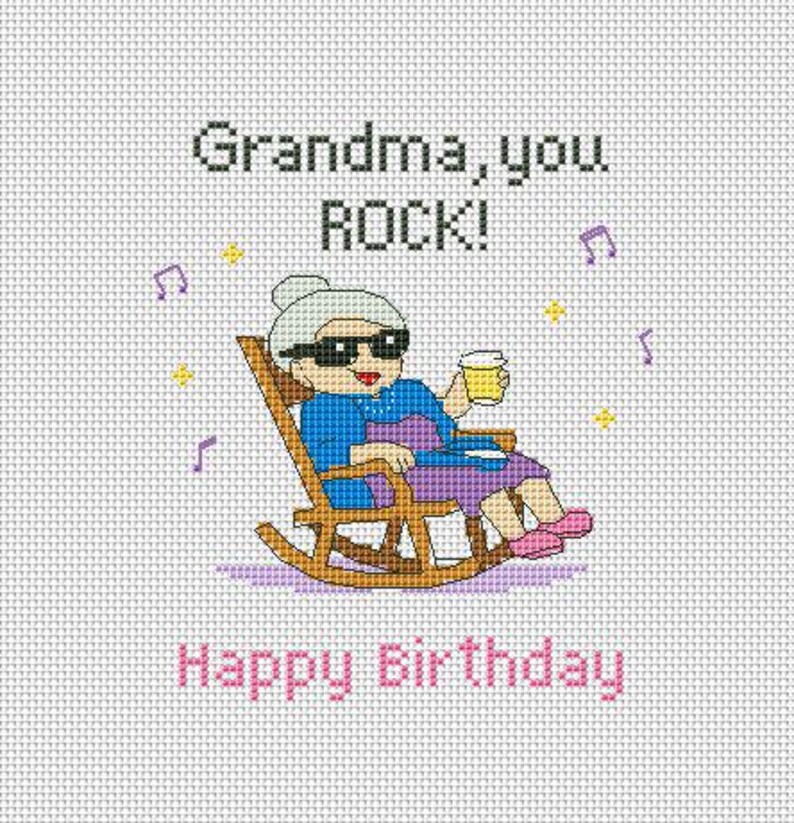 Grandma You Rock Cross Stitch Pattern, Funny Birthday Embroidery, Cool ...