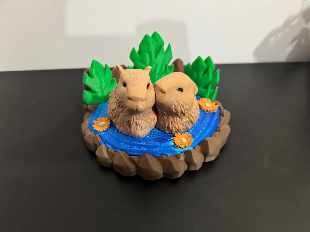 Capybara Pool Diorama – Whimsical Miniature Animal Scene With Flowers ...