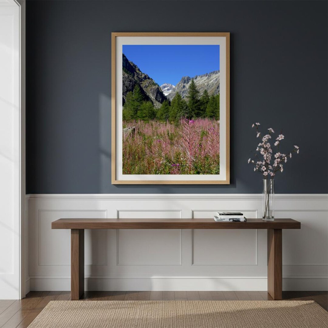 French Alps Vertical Wall Art | Summer Mountain Landscape Print ...